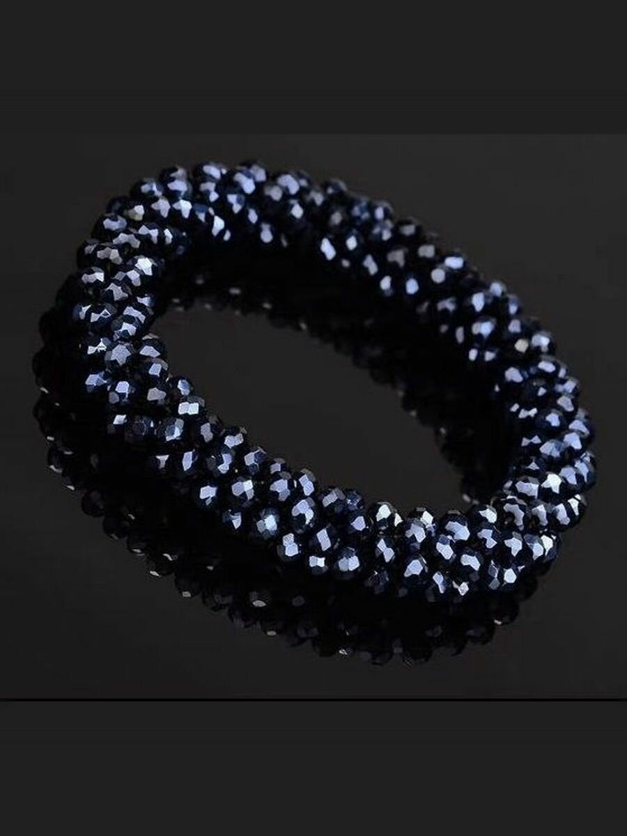 Резинка для волос - браслет тёмно-синяя с кристаллами