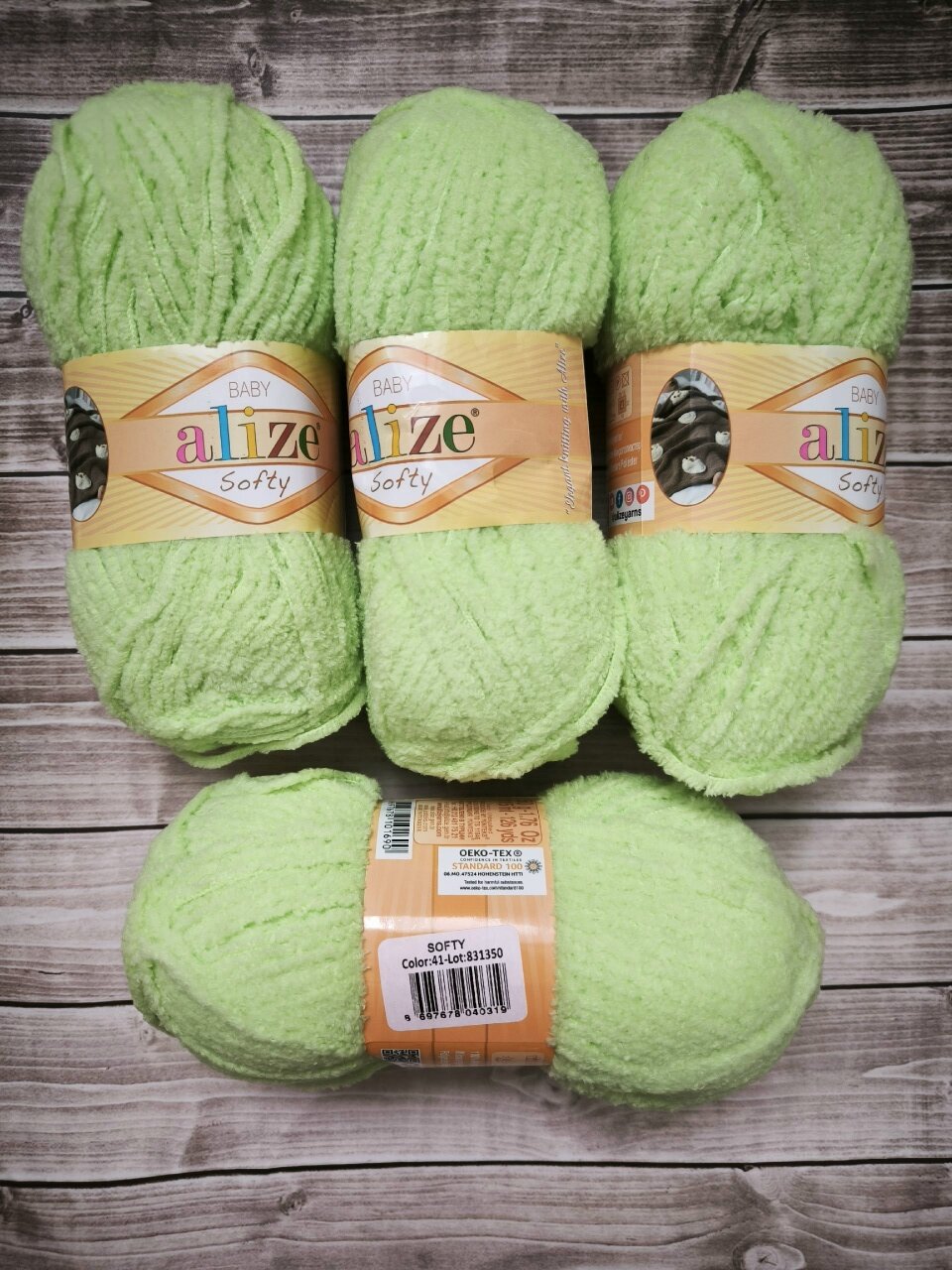 Пряжа Alize Softy, цвет 41 минтол, набор 4 мотка, вес мотка 50 гр, длина нити 115 м / Ализе софти