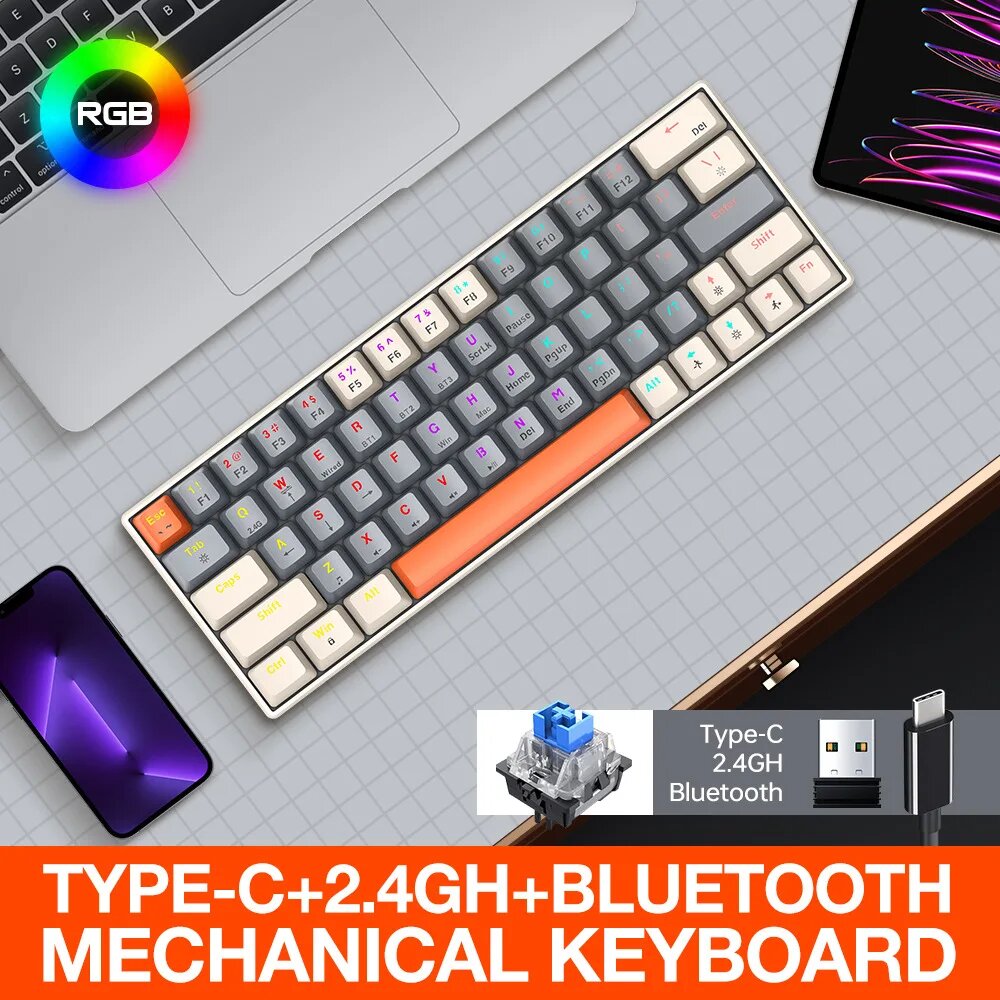 Xiaomi Youpin Механическая беспроводная клавиатура 63 клавиши RGB серый