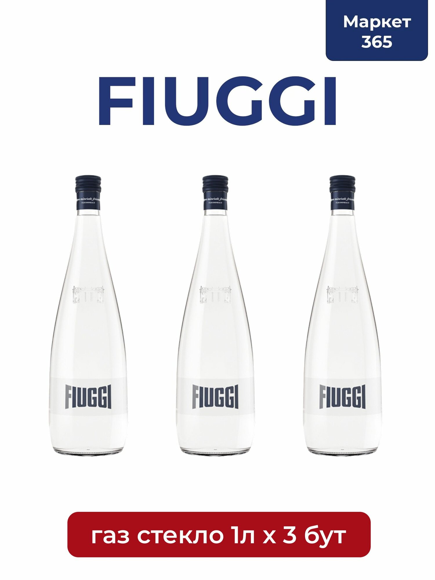 Acqua Di Fiuggi Frizzante(фьюджи)- природная минеральная газированная вода 1л, упаковка 3 штуки. Стекло.