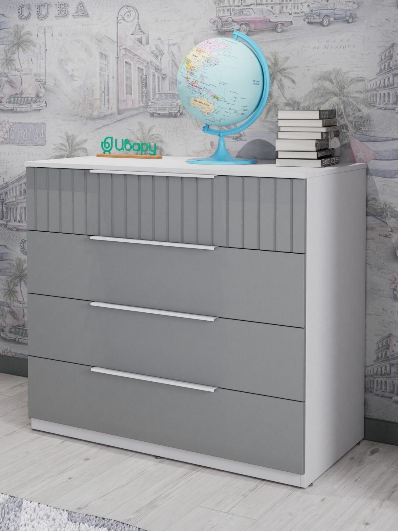 Комод для одежды Урбан 5 с ящиками 100х50х90 см, белый шелк / лайт грей софт