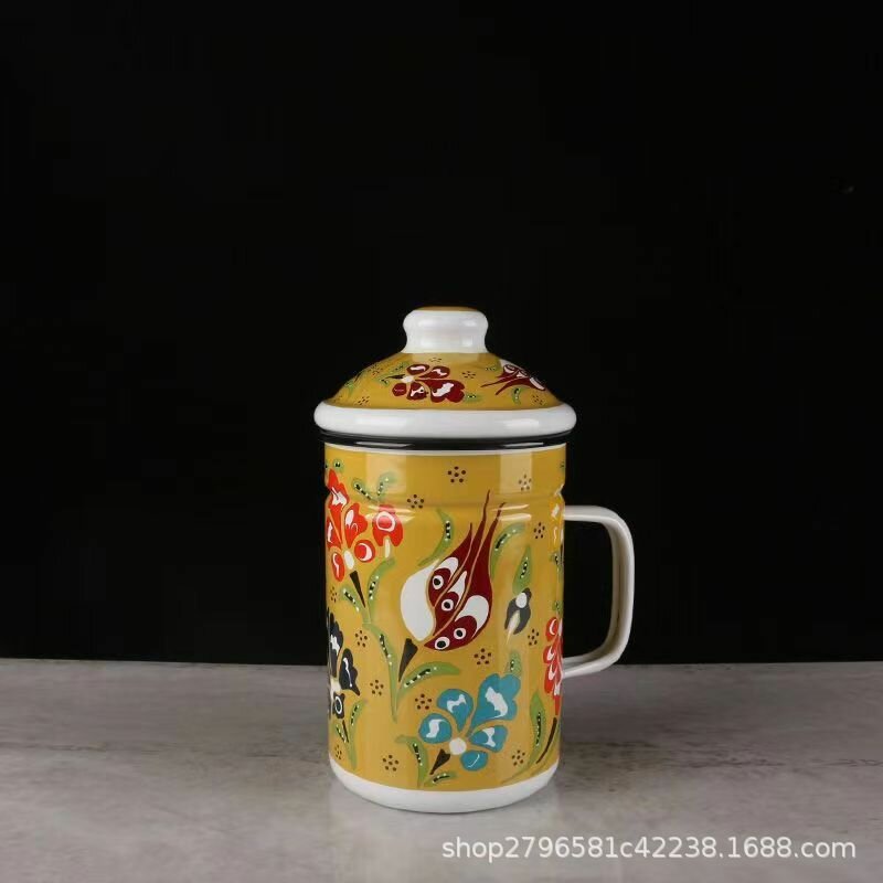 Винтажная эмалированная кружка с крышкой и фильтром, офисная старая кадровая утолщенная небьющаяся высококачественная чайная кружка, железная банка, фарфоровая кружка для воды