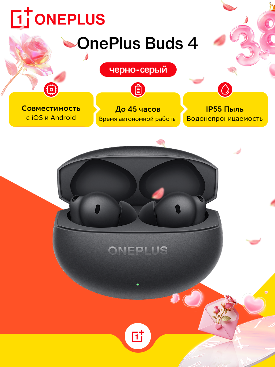 Беспроводные наушники OnePlus Buds 4, Bluetooth, USB Type-C, черно-серый