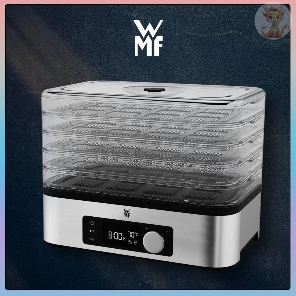 Сушилка для овощей и фруктов WMF KITCHENminis, серебристый, мощность 250 Вт, таймер, 5 уровней, регулировка температуры-LI6328