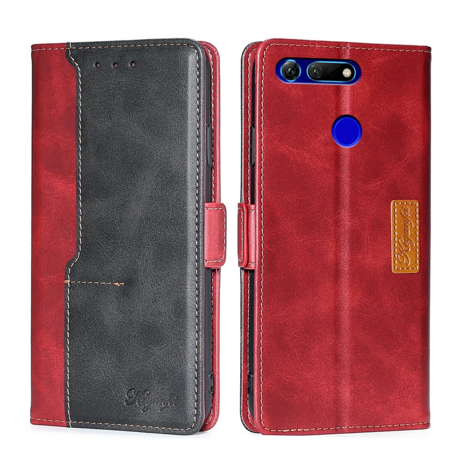 Чехол-книжка MyPads для Honor V20 (View 20) с отделением для карт, черно-красный