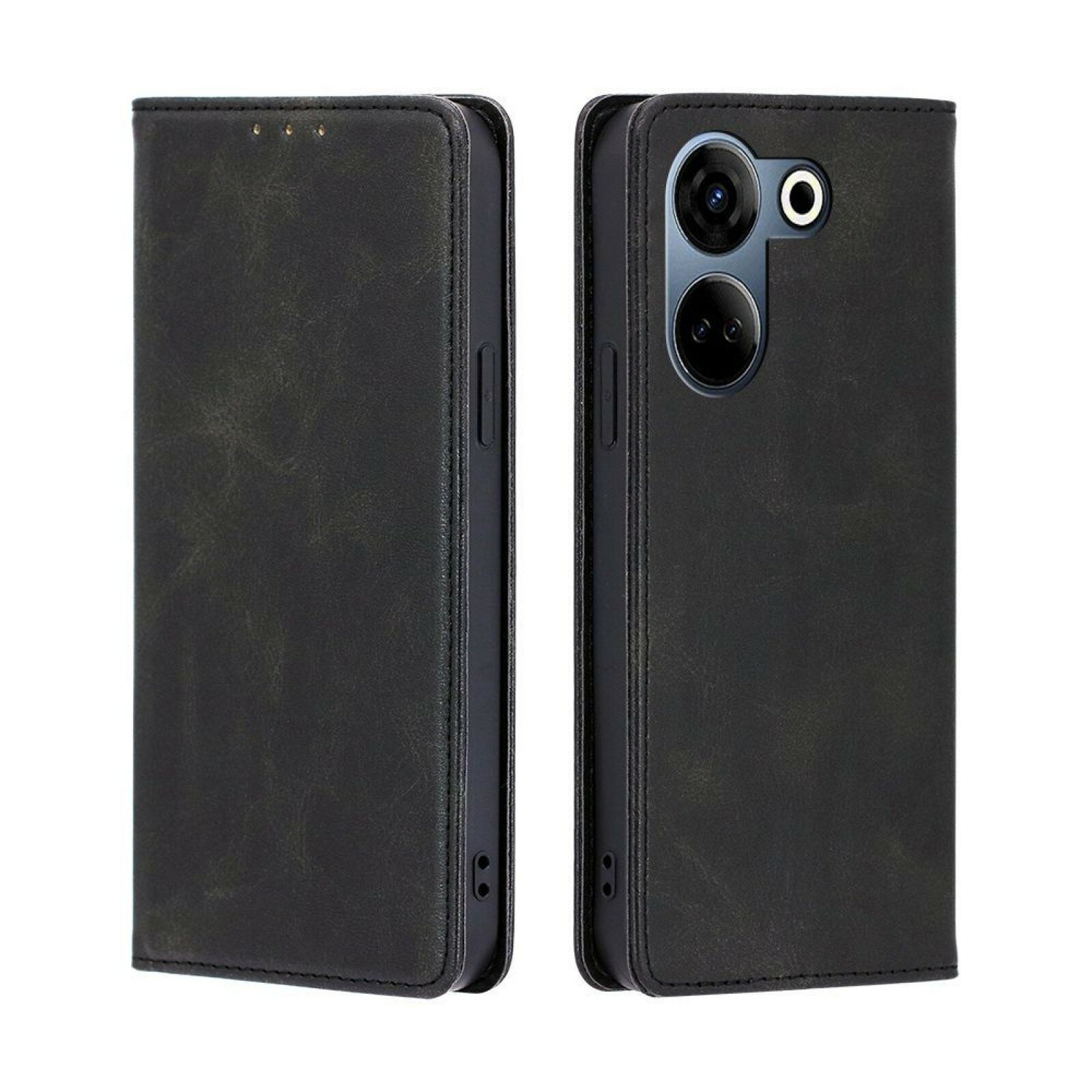 Чехол-книжка MyPads для Tecno Camon 20 / 20 Pro / 20 Pro 5G из натуральной телячьей кожи с магнитным закрытием черный