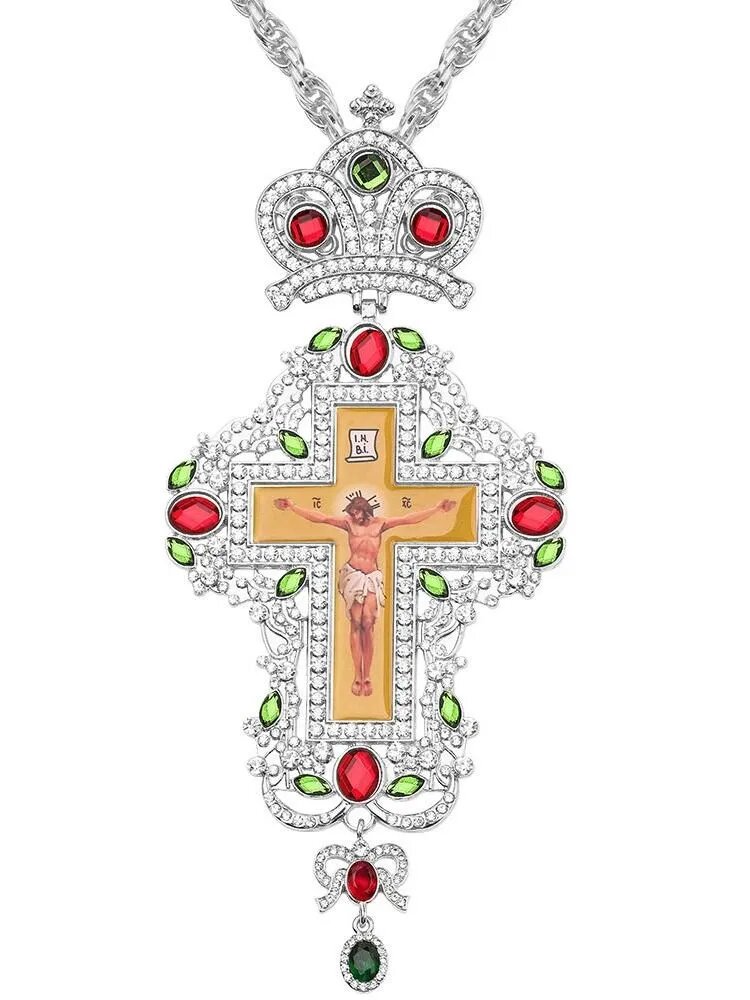 Крест наперсный "Воскресенский" с распятием, с камнями, для верующих