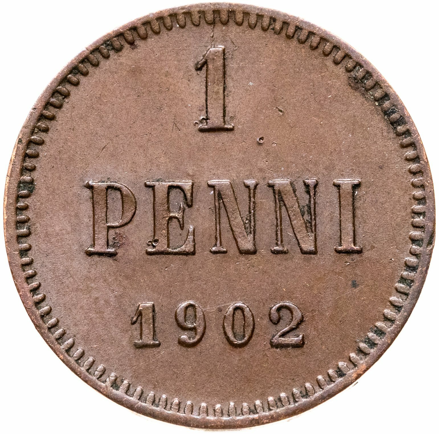 1 пенни penni 1902 Российская Финляндия, Медь, в сохранности AU