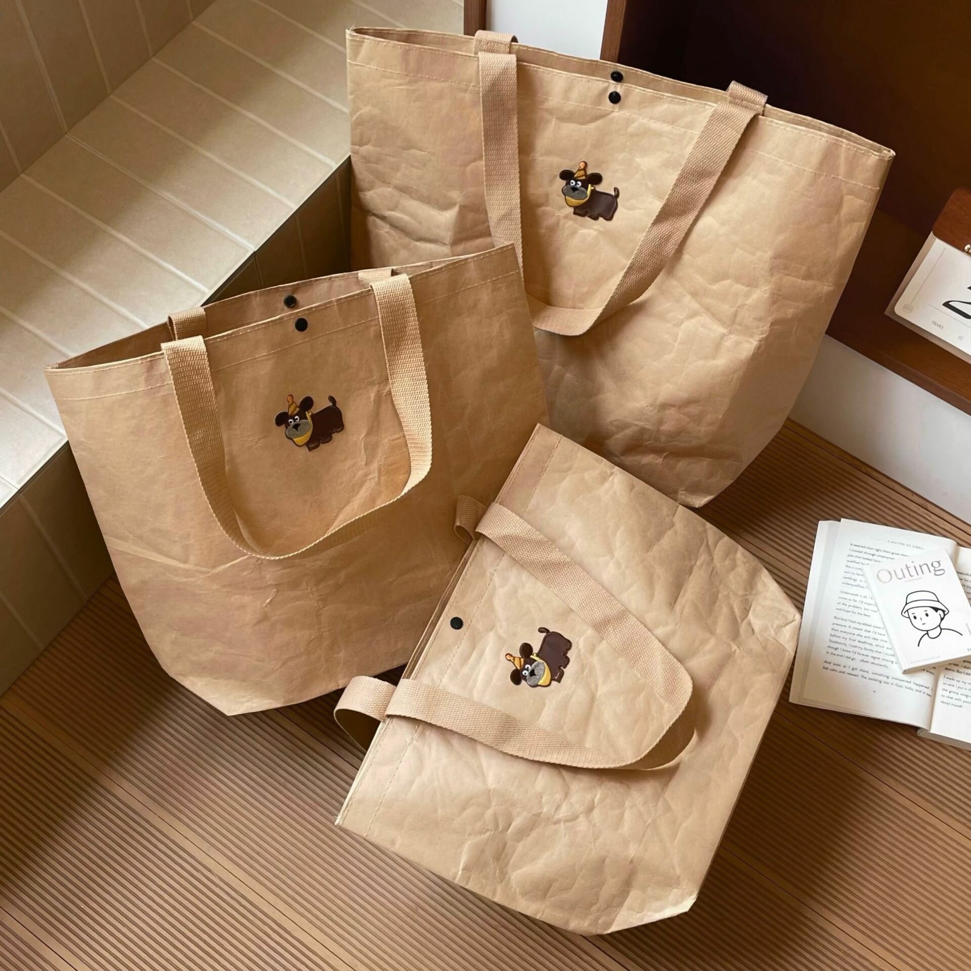 Сумка-тоут из крафт-бумаги с изображением щенка, новая простая вместительная сумка, универсальная сумка через плечо для деловых поездок и ежедневных поездок на работу.