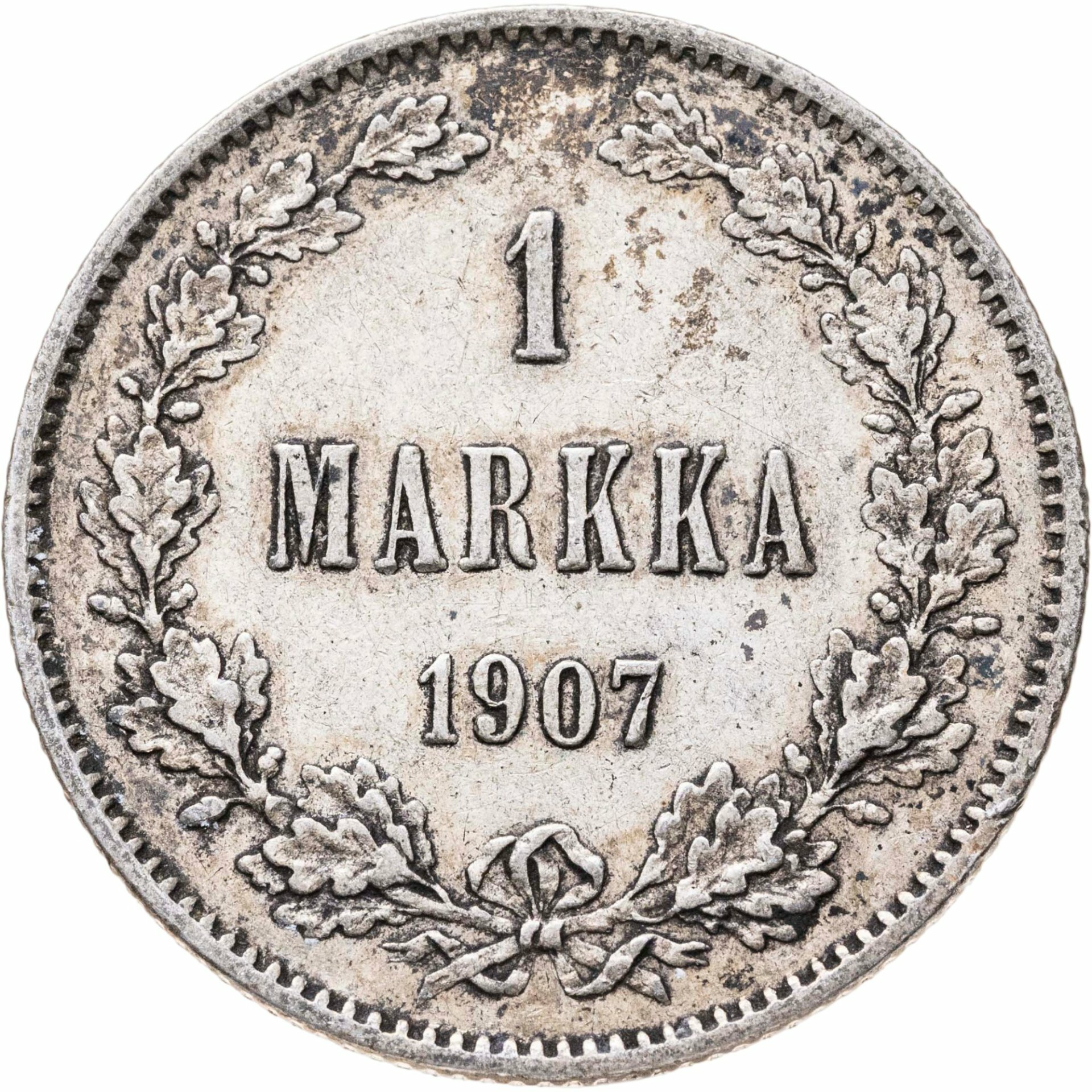1 марка 1907 L Российская Финляндия, Серебро 868, в сохранности XF