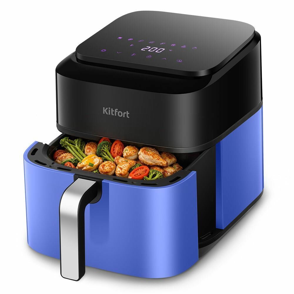 Аэрогриль Kitfort КТ-2263, черный/синий, антипригарное покрытие, 8 программ, 1800Вт, 6,3л