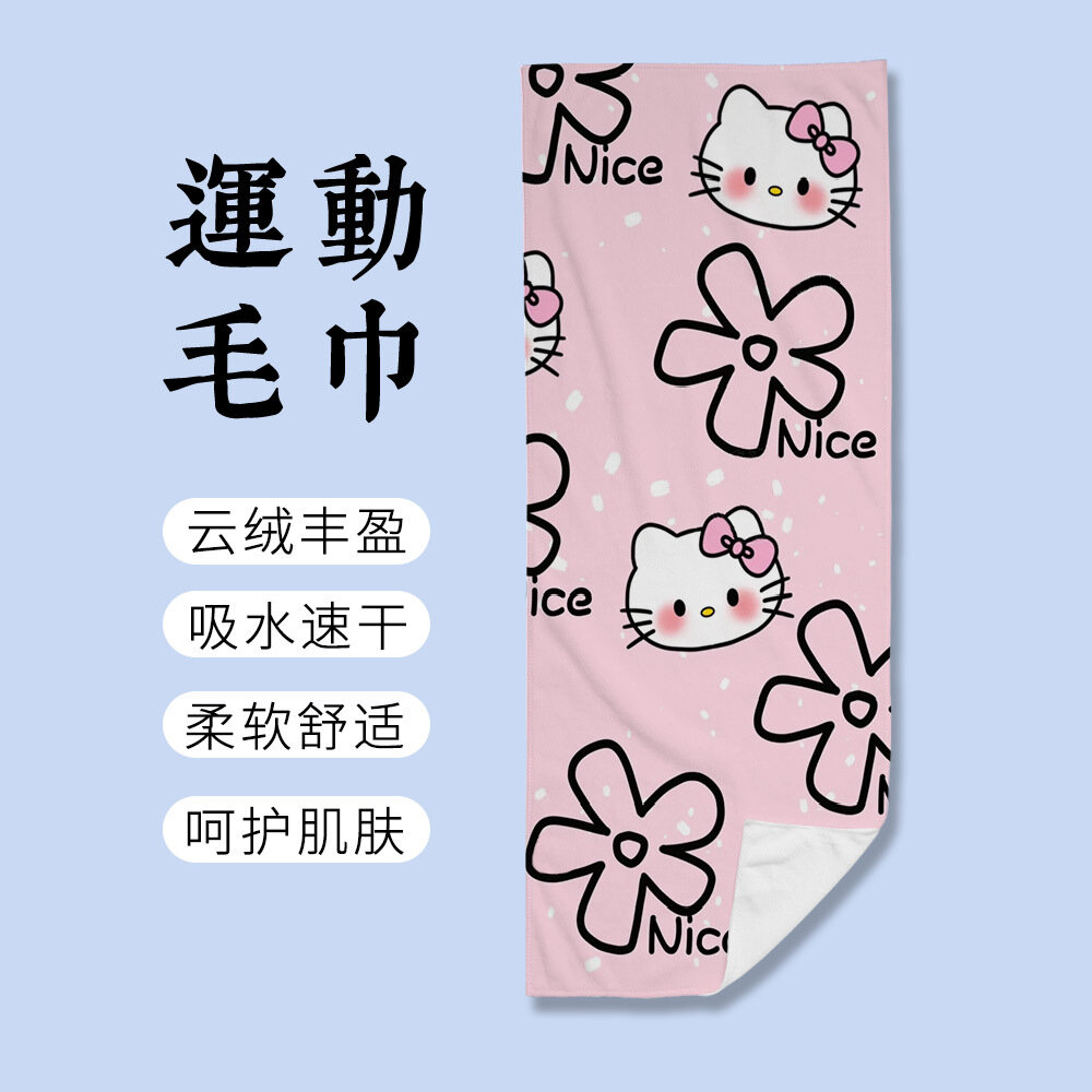 Hello Kitty Картинка Спортивное Полотенце Быстросохнущее 110x40 см для Тренажерного Зала Фитнеса Упражнений -