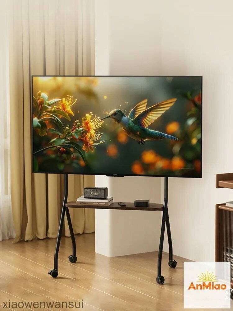 Тумба под телевизор напольная, передвижная, белая, с полкой, универсальные колеса-