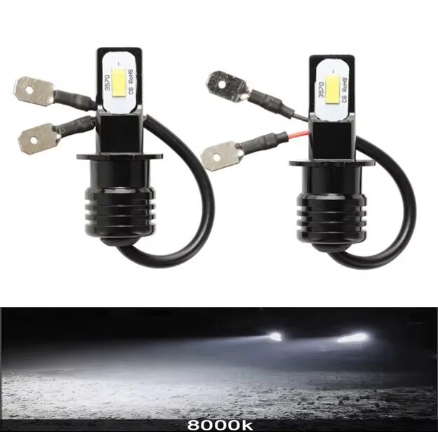 LED H3 Лампы для Фар 8000K, 2шт, Белый/Желтый, Canbus