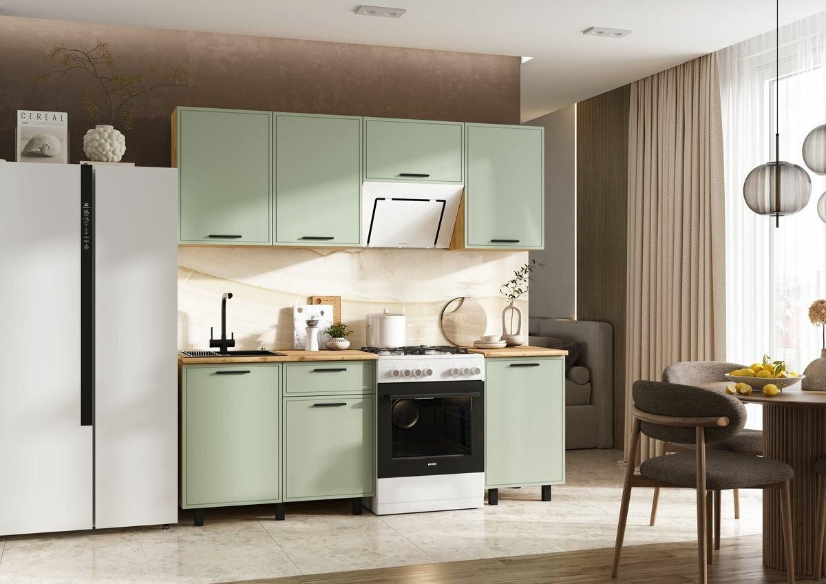 Кухня Бьянка 2,1 м. Олива софт, Дуб Крафт