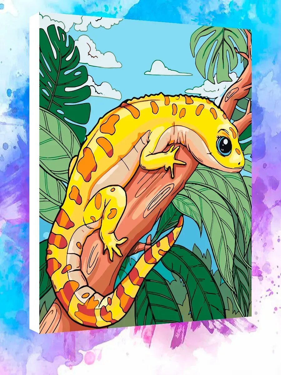 Картина по номерам Ящерица Геккон Пресмыкающееся Рисунок