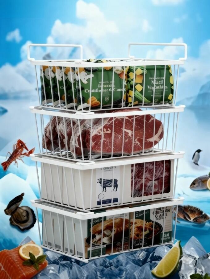 Корзина для морозильного ларя, Внутренние полки морозильной камеры, отделка подвесной корзины, металлический материал, 37*15.5*18cm, 4 шт.