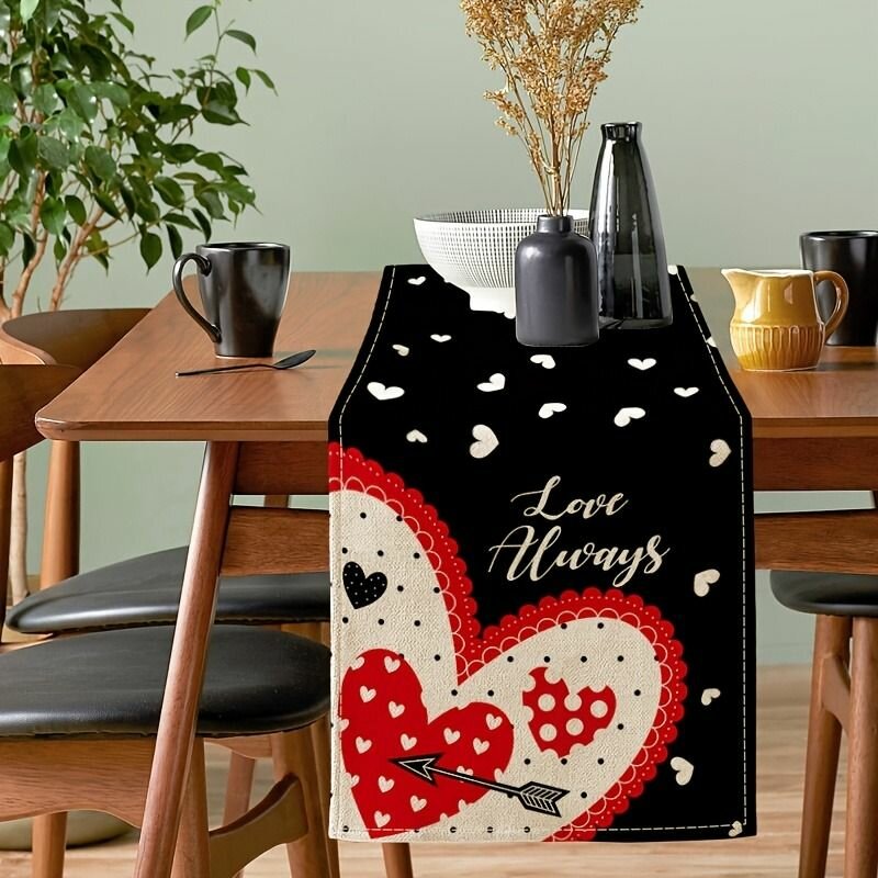 Настольный флаг Love Always с красным сердцем и стрелой на черном фоне, романтические предметы декора для обеденного стола, наполненного любовью.