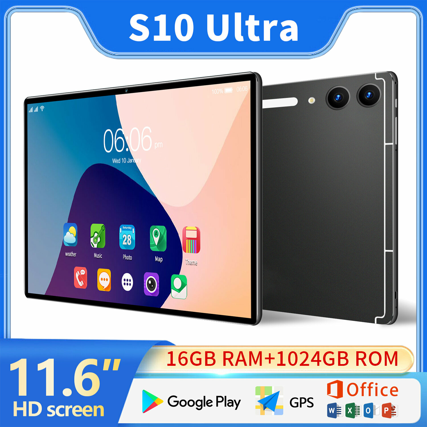 Игровой планшет S10 Ultra, 16ГБ RAM, 1ТБ ROM, экран 11,6", SIM-карта