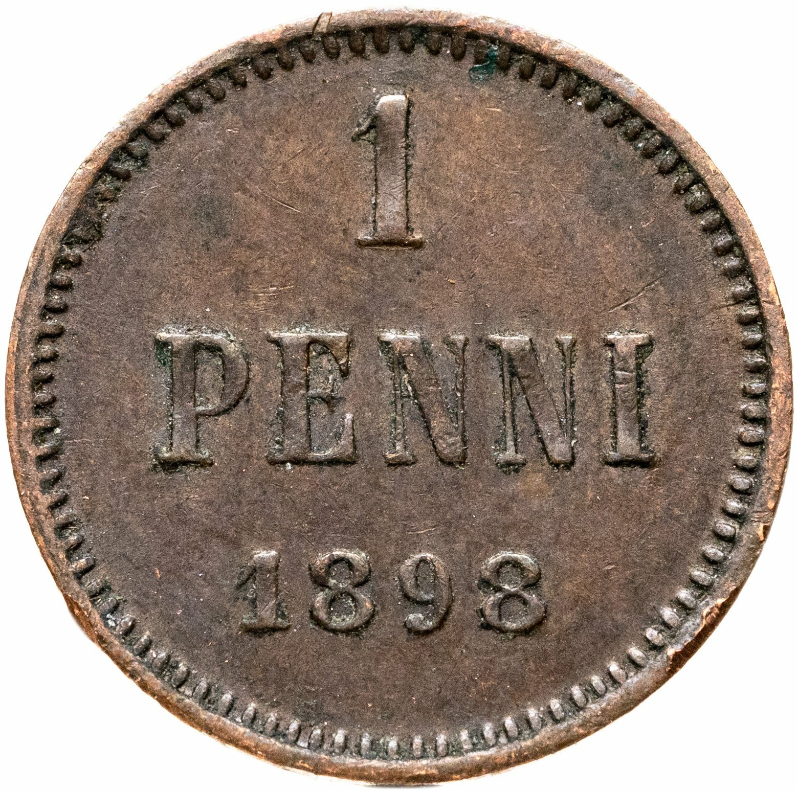 1 пенни penni 1898 Российская Финляндия, Медь, в сохранности XF