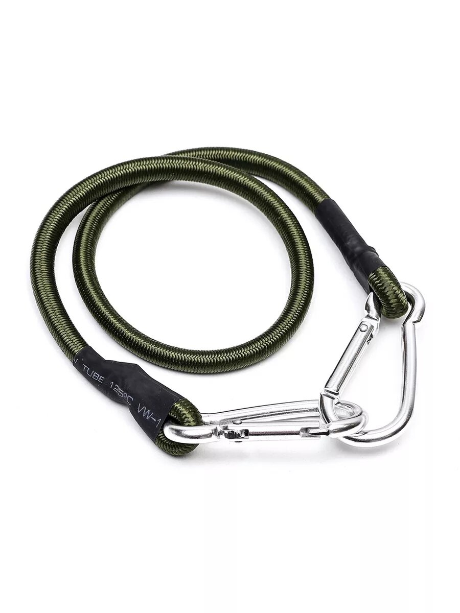 Веревка-стяжка Сима-Ленд, с карабинами, динамическая, зеленая, 60 см