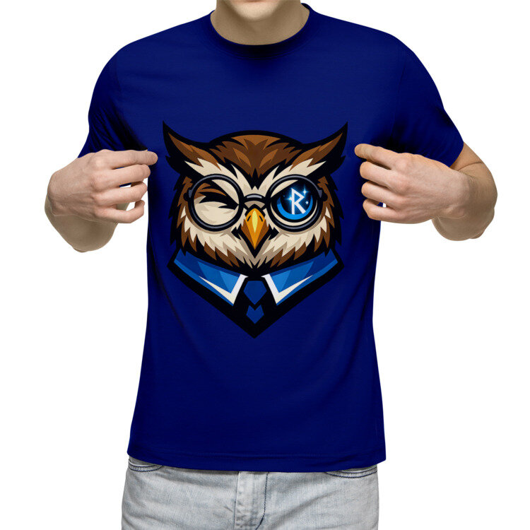 Мужская футболка «Бизнес Сова Эспорт - Owl Gamer в Очках с Галстуком» (синий, 2XL)