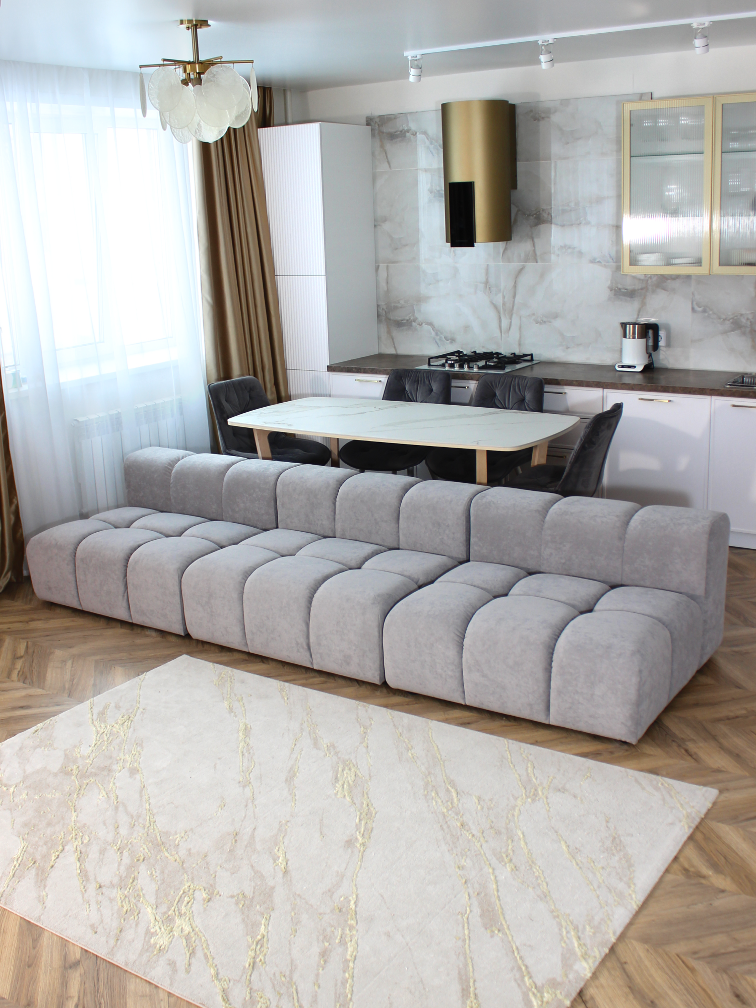 Диван модульный Квадро, серый, 315x105x62