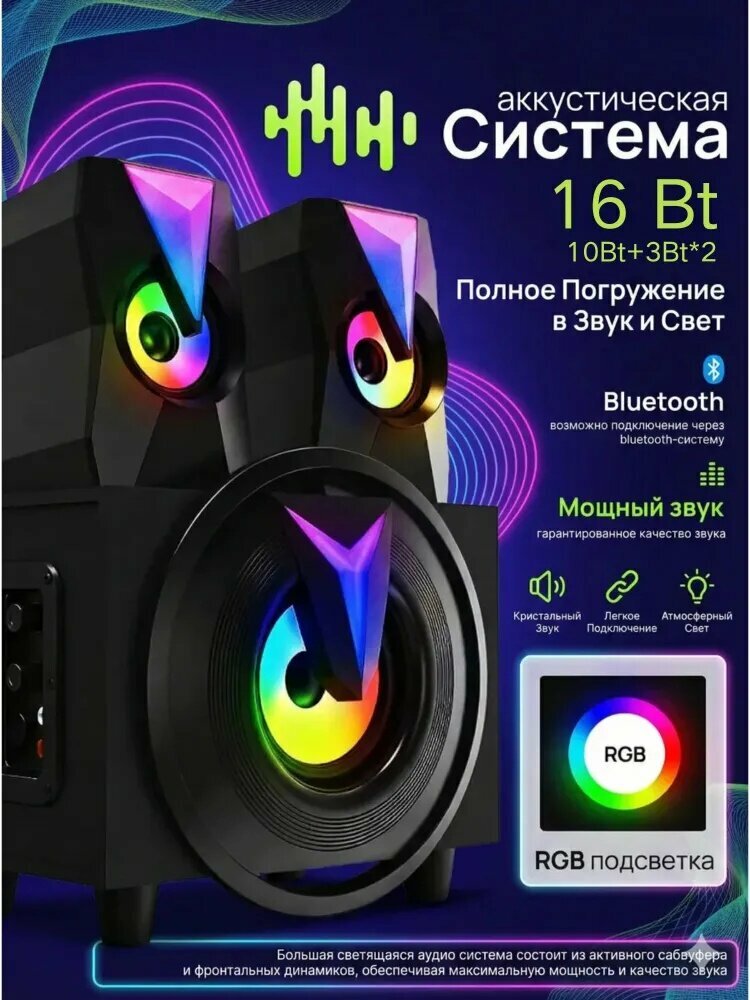 16 Вт Колонки для компьютера блютуз с сабвуфером Wooden-поддержка воспроизведения TF-карт с USB-карты памяти
