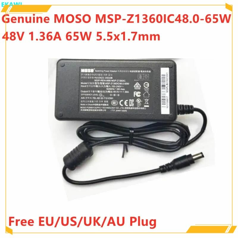 MOSO 48В 1.36А 65Вт MSP-Z1360IC48.0-65W HU10421-140108 Адаптер переменного тока для видеорегистратора Hikvision, зарядное устройство питания POE