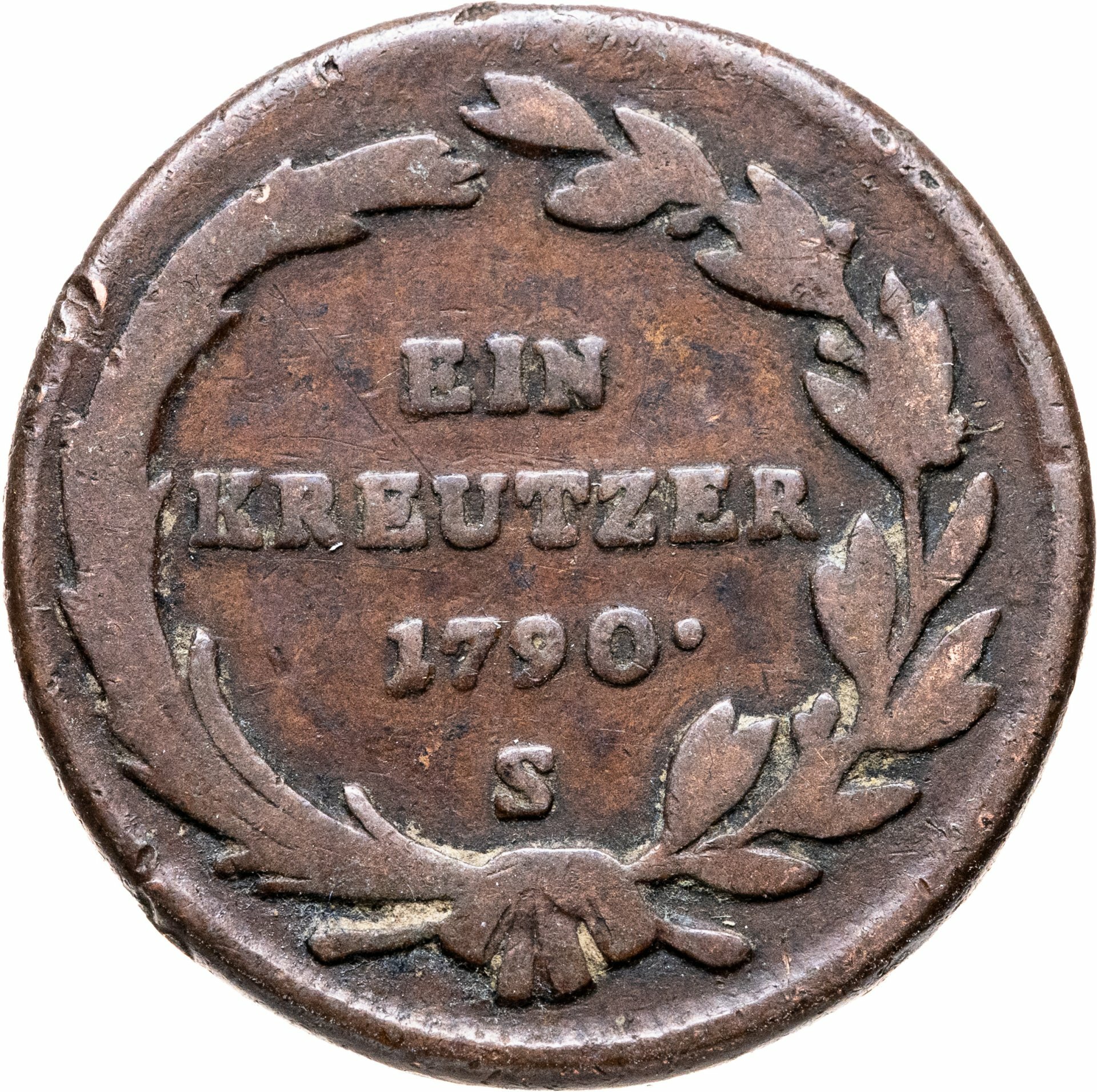Австрия 1 крейцер 1790, Медь, в сохранности F
