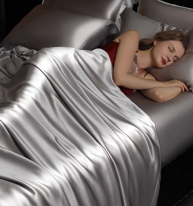 Гладкая шелковая простыня премиум-класса, тенсел и шелк, 230x250 см, Серебро