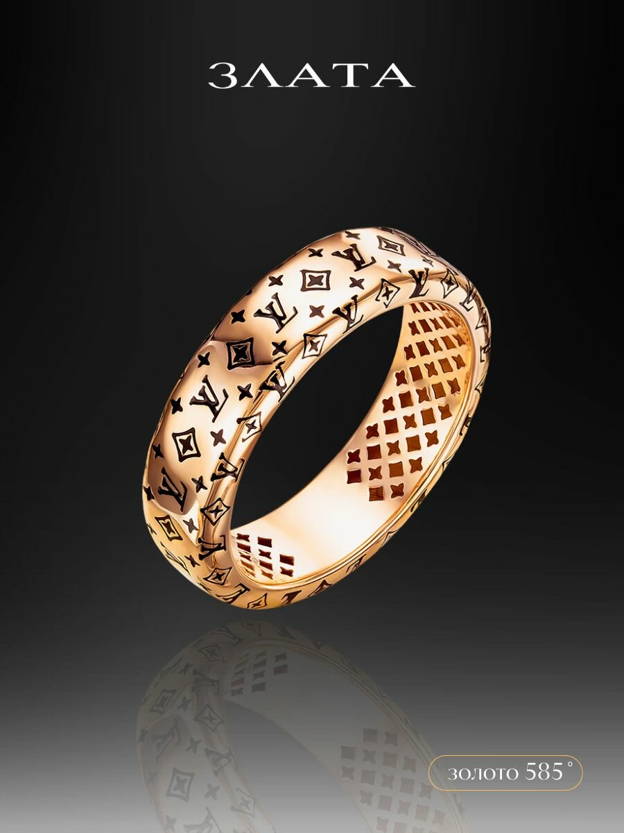 Кольцо тонкое, красное золото, 585 проба, эмаль