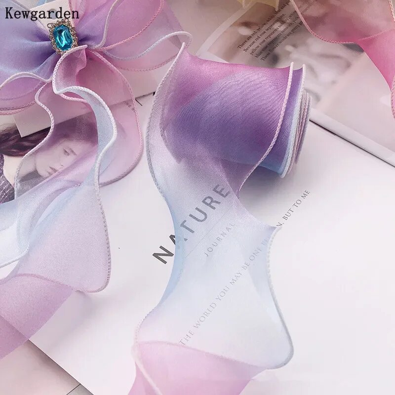 Kewgarden Радужные ленты органзы 60 мм 38 ярдов Сиреневый, purple pink