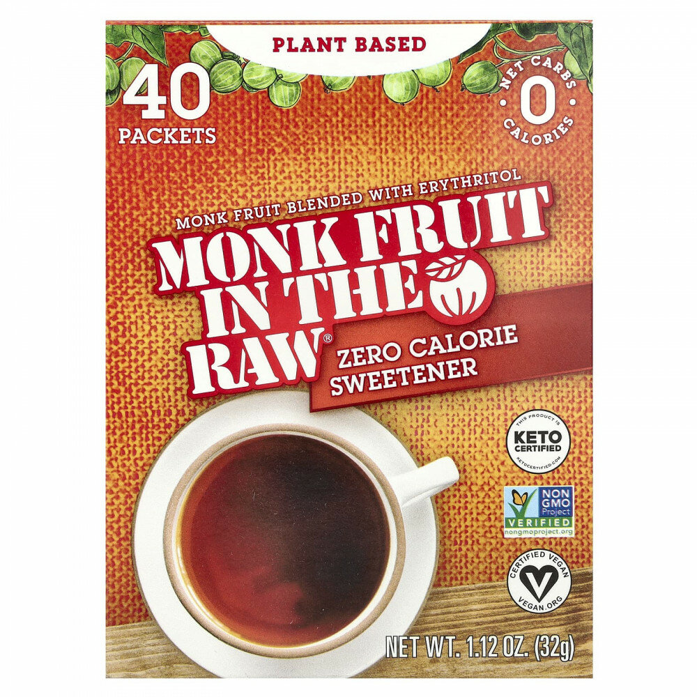In the Raw, Monk Fruit In The Raw®, нулевой подсластитель, 40 пакетиков, 32 г (1,12 унции)