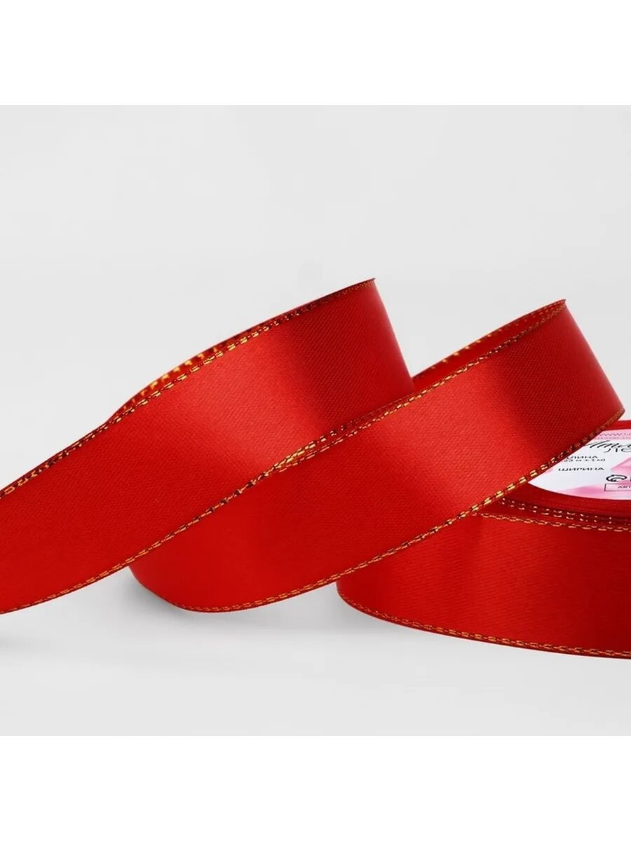 Красная атласная лента для декора и творчества