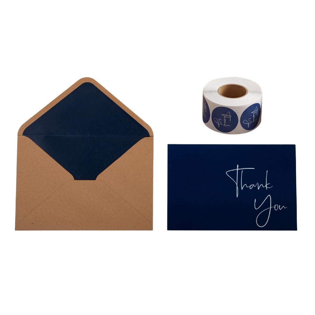 100шт / Упаковка Бумажных Благодарственных Открыток, Включая Конверты И Наклейки 4x6 Темно-синего Цвета
