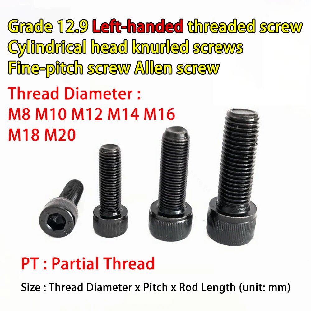WXFRGYBF винты с левой резьбой из углеродистой стали М8-М20 класс 12.9 M8x1x40mm 1pcs