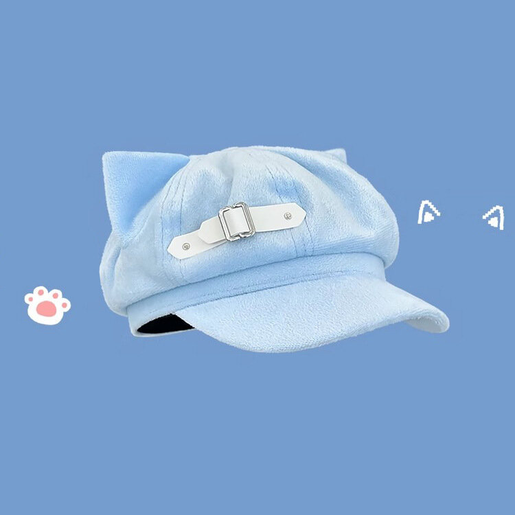 Японский берет y2k с кошачьими ушками, женская нишевая двумерная субкультурная милая восьмиугольная шляпа с большой окружностью головы и маленьким лицом