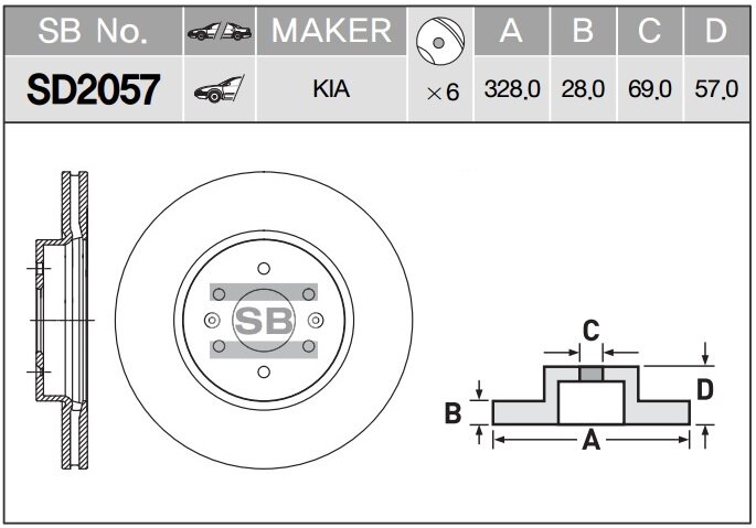 Диск тормозной передний SANGSIN BRAKE SD2057