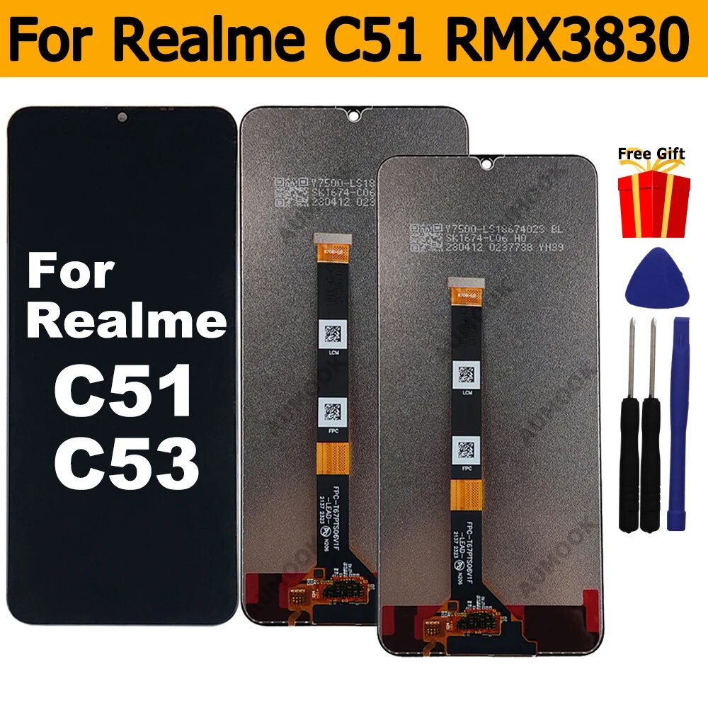 IPS ЖК-дисплей для Realme C51 RMX3830 C53 RMX3760 ЖК-дисплей с цифровым преобразователем сенсорного экрана в сборе для Realme C51 C53 Сменный ЖК-экран