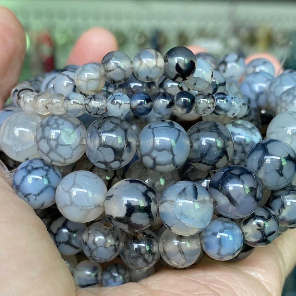 Бусины из черной кракелюрной агата, 8 мм, темно-синий
