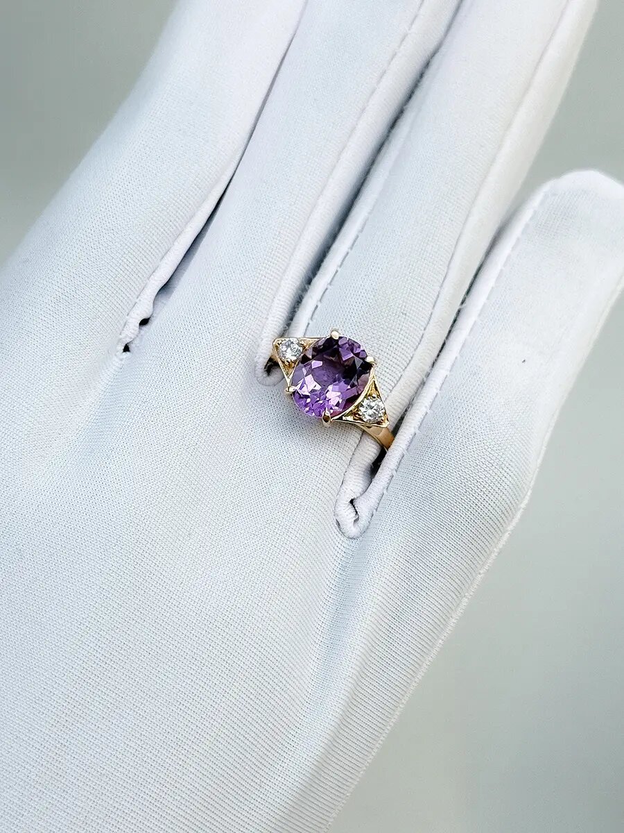 Кольцо, аметист, фианит