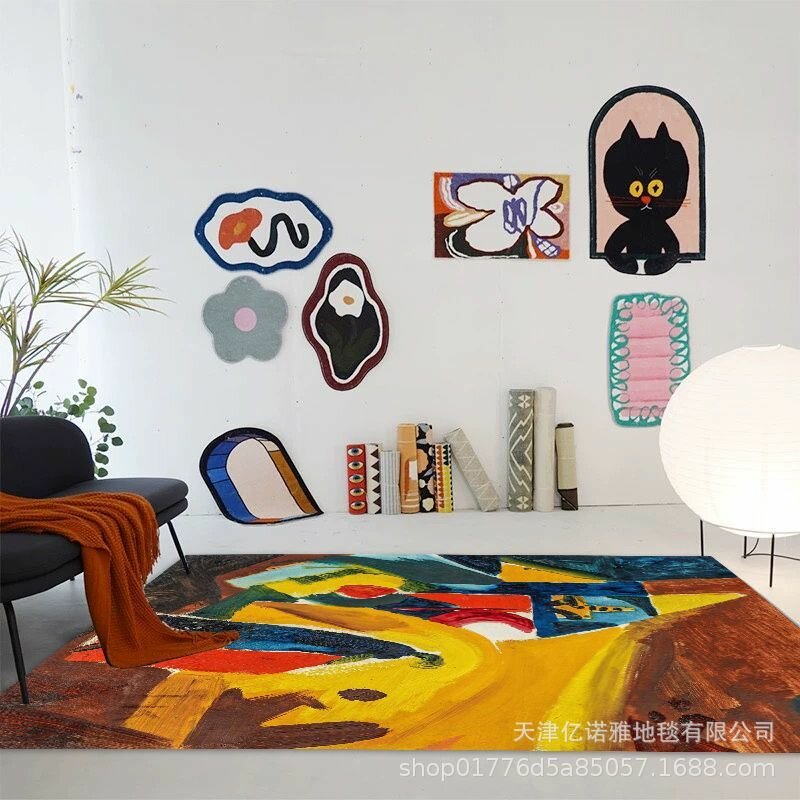 Полное ковровое покрытие для гостиной, современный минималистичный дизайн с граффити, теплоизоляционный и теплый, коврик для журнального столика из искусственного кашемира, износостойкий прикроватный коврик для спальни.