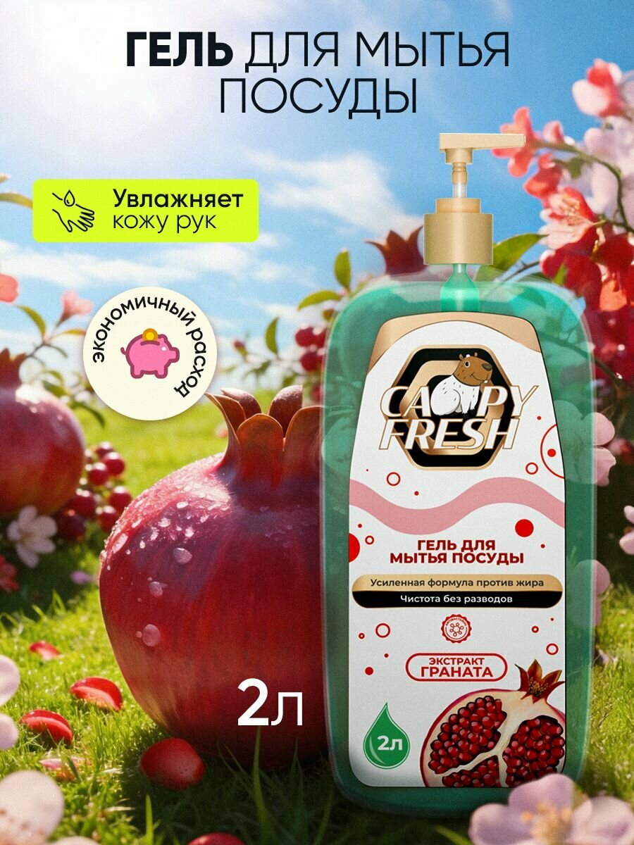 Гель для мытья посуды CAPYFRESH, гипоаллергенный, антибактериальный, 2 л