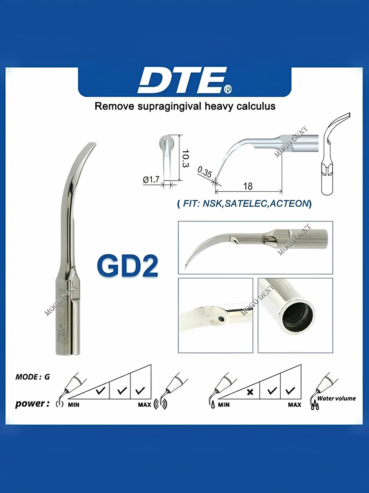 Насадка Woodpecker GD2 для скайлера, для снятия зубных отложений (подходит к DTE, Satelec, NSK)