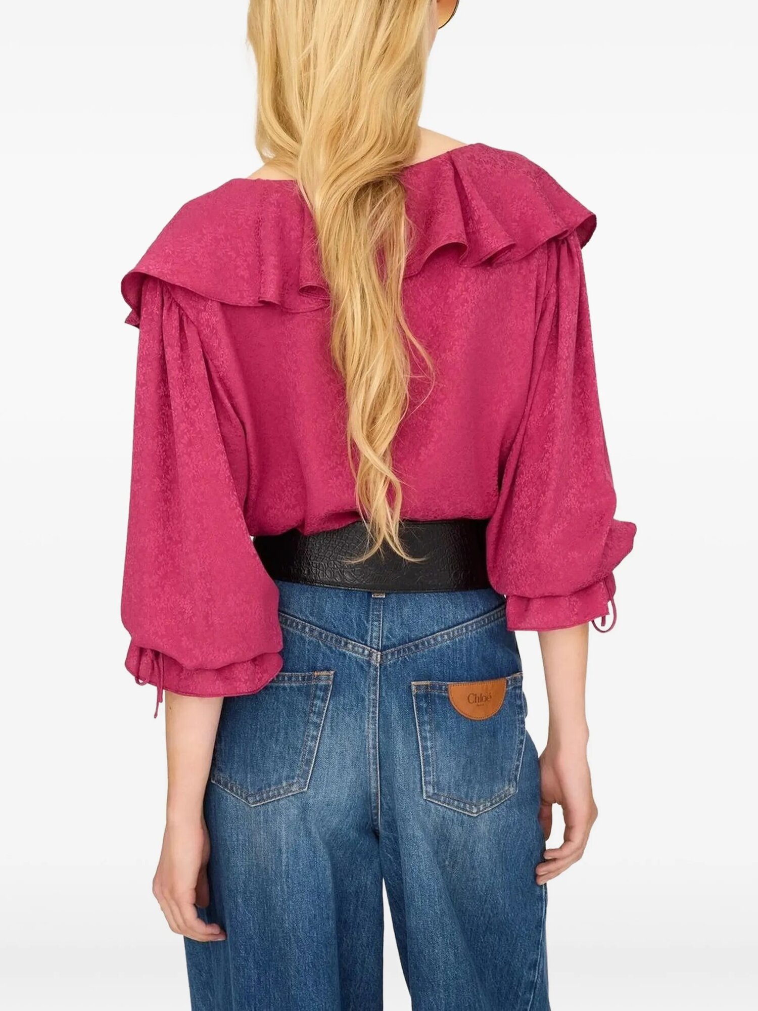Блуза Chloe Round-nek ruffled silk blouse, размер 38, розовый — фото 1