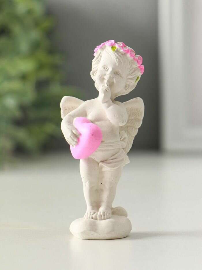 Фигурка гипс Ангел с сердцем стоит , 8 см, белый