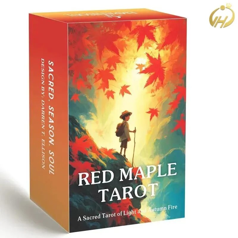 78 карточек, 13x8 см, карты Taro с кленовым листом содержат бумажные инструкции по созданию теплых и спокойных истин из света и осеннего огня для применения в карточных играх для начинающих.