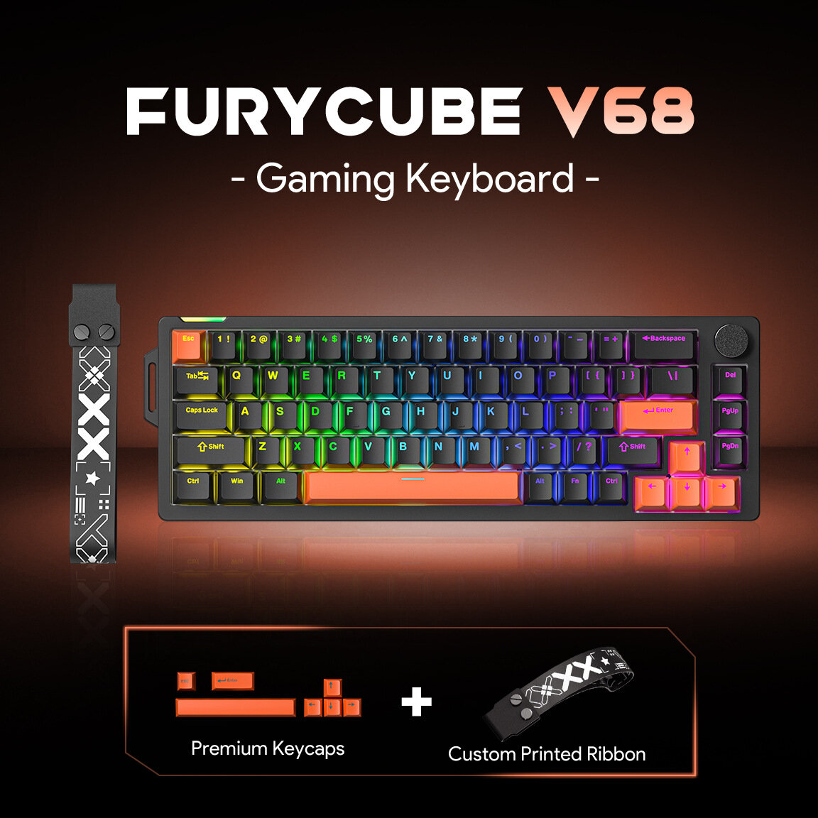 Механическая клавиатура FURYCUBE V68 RGB 68 клавиш проводная игровая компактная PBT USB