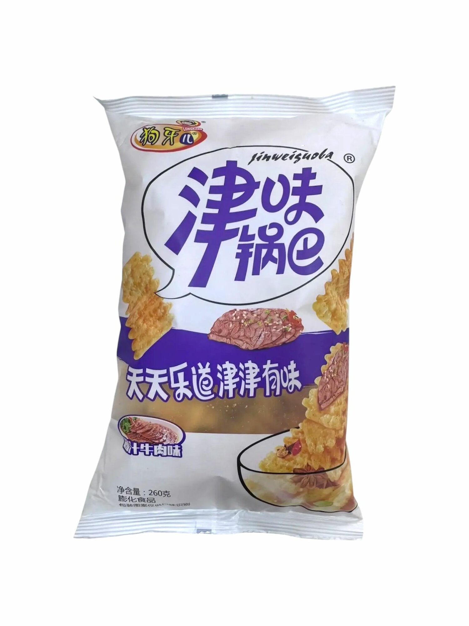 LONGKANG Рисовые чипсы со вкусом тушеной говядины 260 гр / синяя полоса